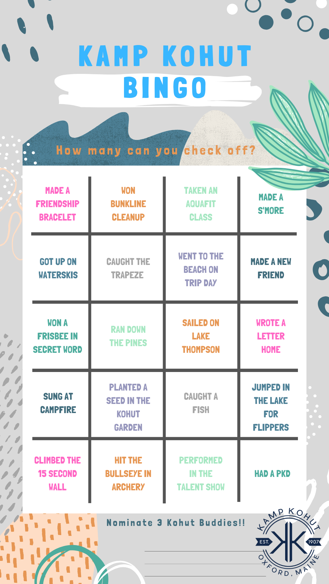 Kamp Kohut Bingo - Kamp Kohut